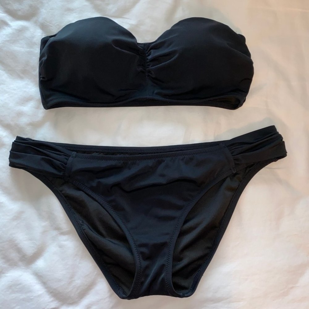 2 Piece Strapless Black Bikini Swim Swimsuit Set - Gem